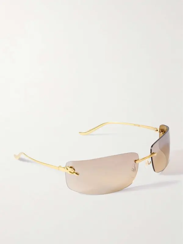 Cartier Panthère De Rectangle-frame Rimless Sunglasses - Gold