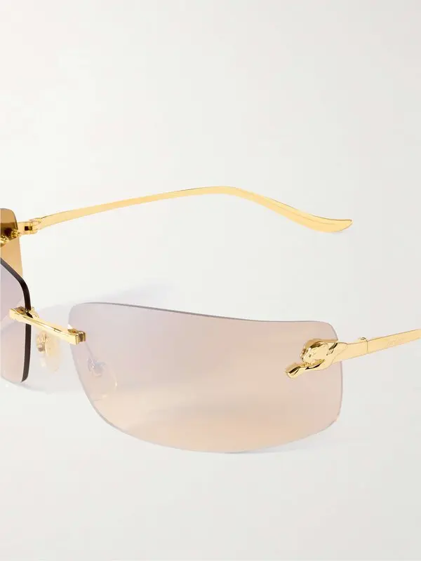 Cartier Panthère De Rectangle-frame Rimless Sunglasses - Gold