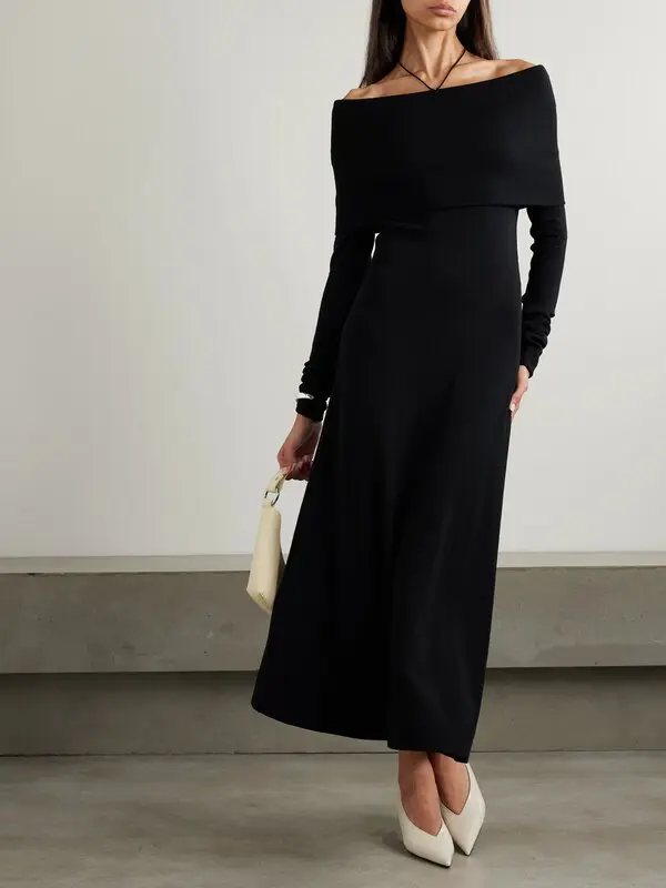 slinky off the shoulder dress Cassandra Off Shoulder Slinky Maxi Dress