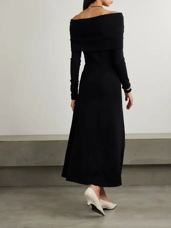 puffed sleeve off the shoulder dress Ulla Johnson Nina Off-the-Shoulder Twill Gabardine Dress