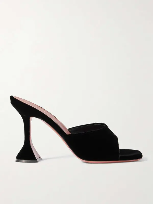 Amina Muaddi Lupita Velvet Mules - Black
