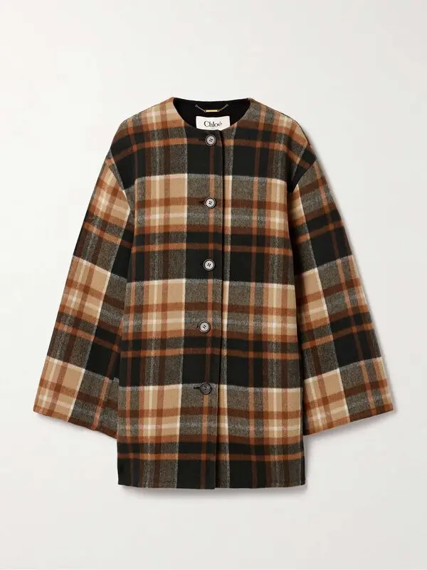 Chloé Checked Wool And Silk-blend Coat