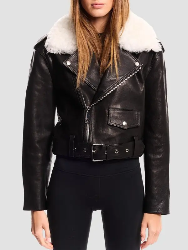 Sam. Lainey Leather-shearling Belted Biker Jacket