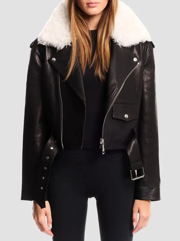 Sam. Lainey Leather-shearling Belted Biker Jacket