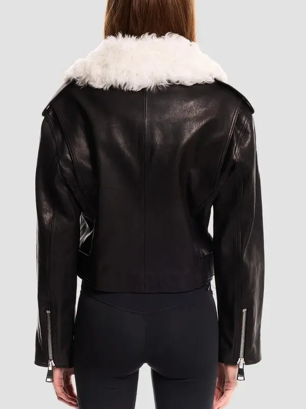 Sam. Lainey Leather-shearling Belted Biker Jacket