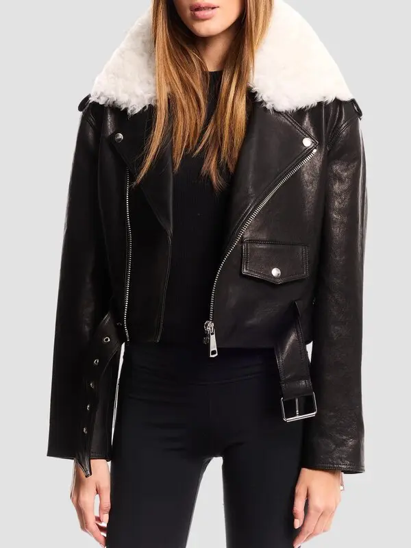 Sam. Lainey Leather-shearling Belted Biker Jacket