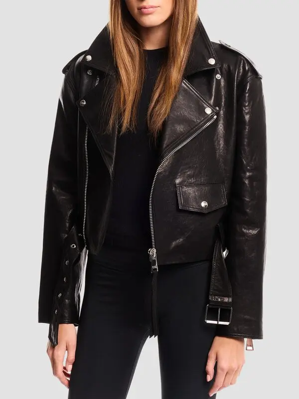 Sam. Lainey Leather-shearling Belted Biker Jacket