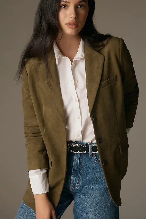 DOLAN LEFT COAST Faux-suede Boyfriend Blazer Jacket - Olive