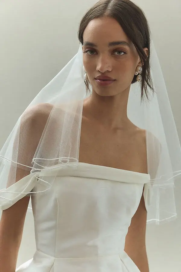 Bhldn Pearl-trimmed Shoulder Veil - Ivory