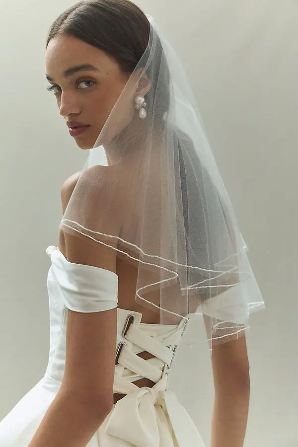 Bhldn Handmade Pearl-trim Tulle Veil