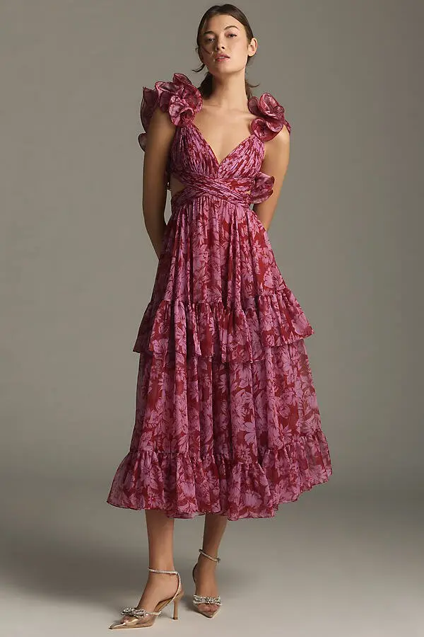 Mac Duggal Sleeveless Tiered Chiffon Midi Dress In Multicolor - 50% Off |  Editorialist