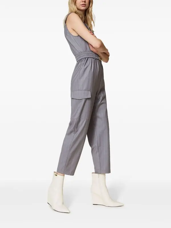 TWINSET Pinstripe Pattern Belted Jumpsuit