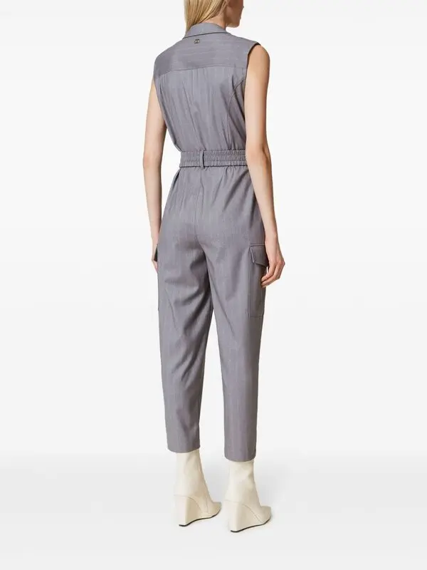 TWINSET Pinstripe Pattern Belted Jumpsuit