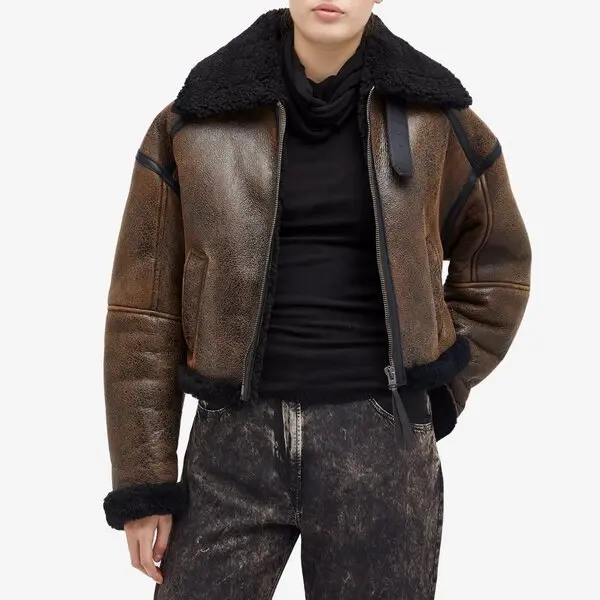 Buy Acne Studios Leather Shearling Jacket Dark Brown&black At 70