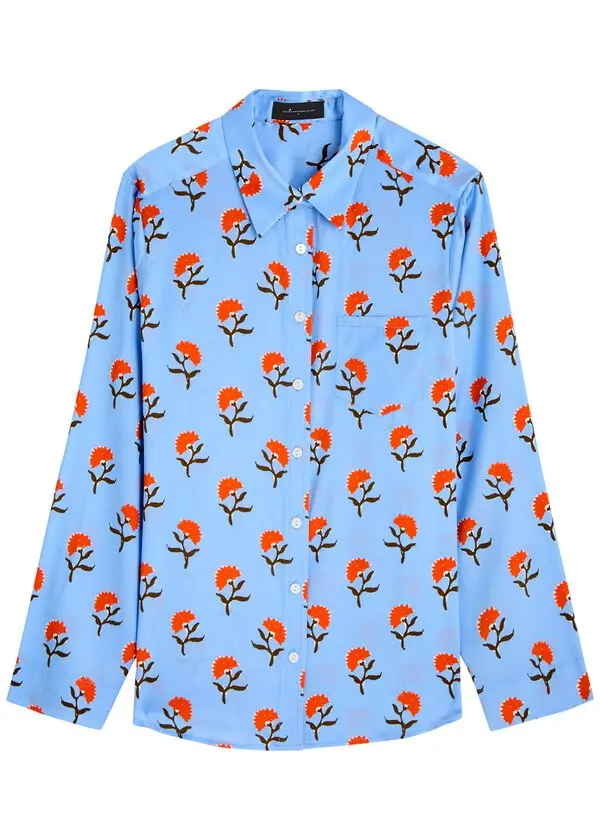 JESSICA RUSSELL FLINT Juipur Printed Stretch-silk Pyjama Shirt - Blue