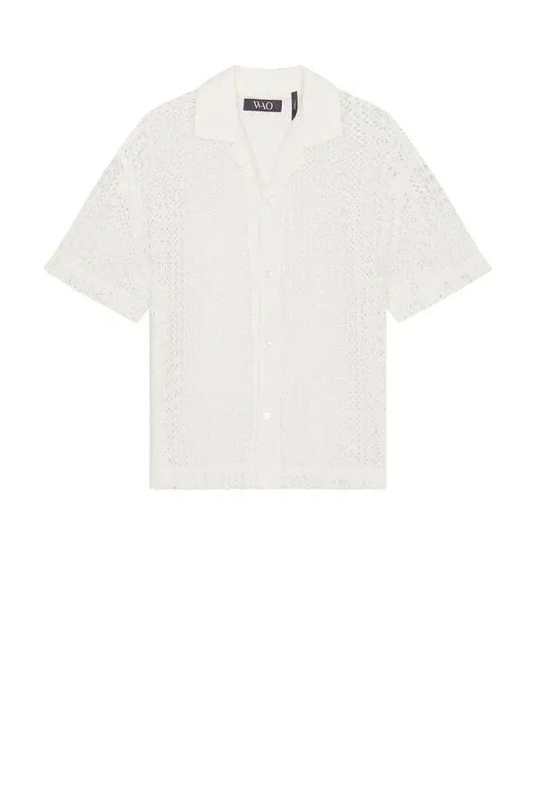 WAO Crochet Lace Camp Shirt In White