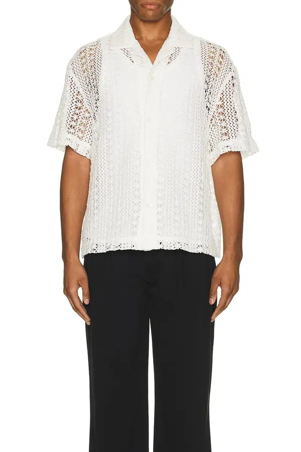 WAO Crochet Lace Camp Shirt In White