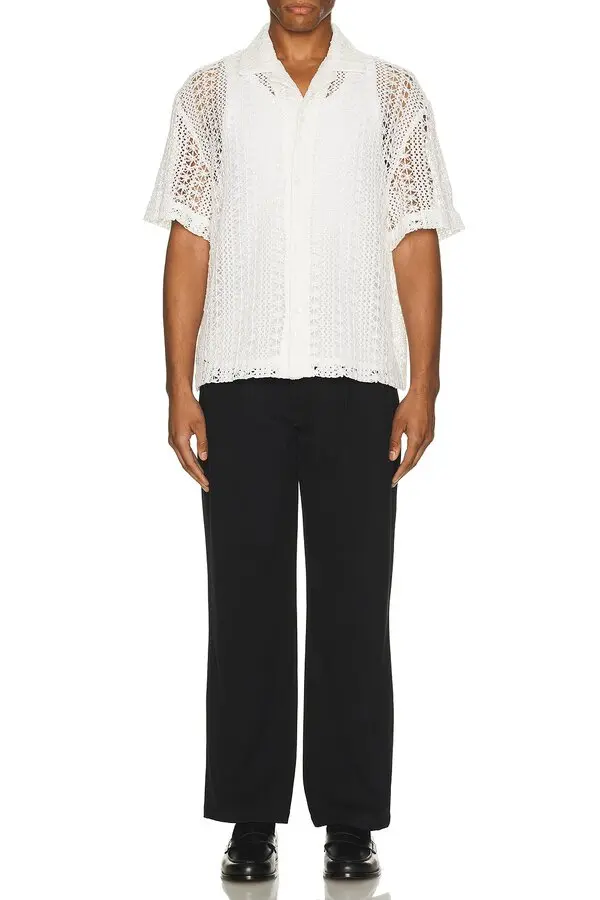 WAO Crochet Lace Camp Shirt In White