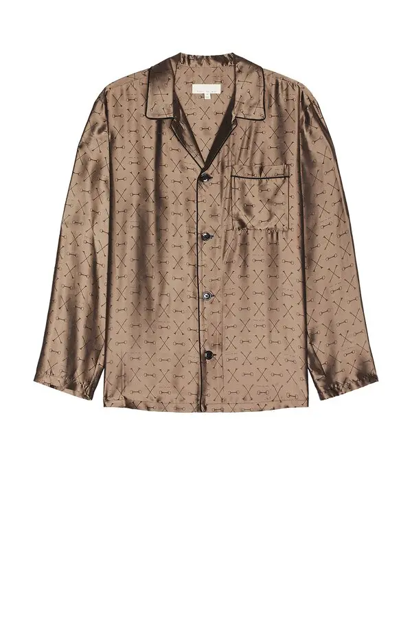 FLEUR DU MAL Jacquard Pj Top In Brown - Shroom