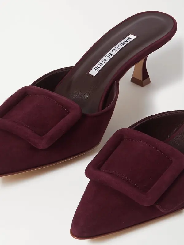 Manolo Blahnik Maysale 50 Buckled Suede Mules
