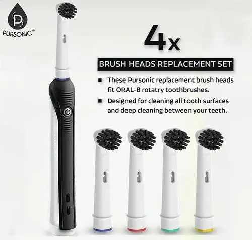 PURSONIC Charcoal Infused Bristles Electric Toothbrush Replacement Brush Heads - White