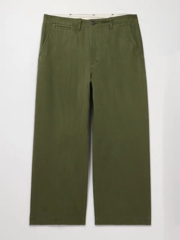 BEAMS Wide-leg Herringbone Cotton-twill Trousers - Green