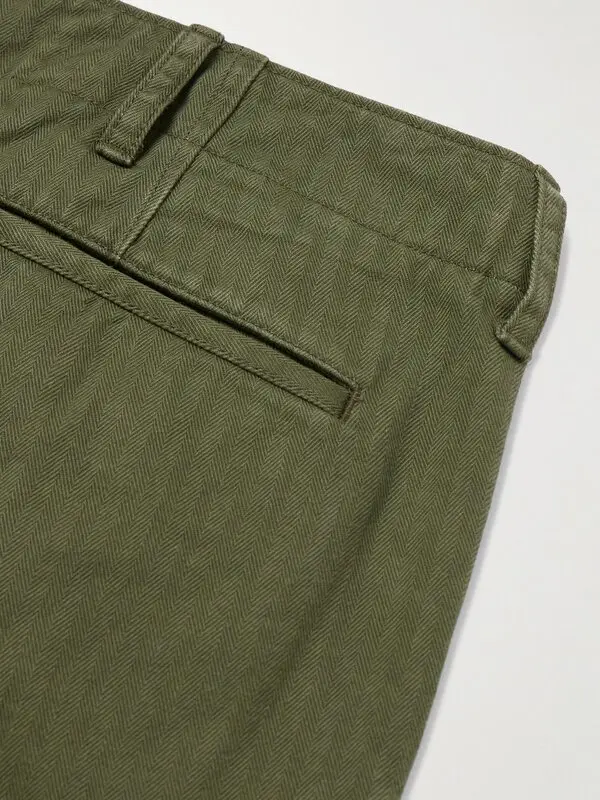 BEAMS Wide-leg Herringbone Cotton-twill Trousers - Green