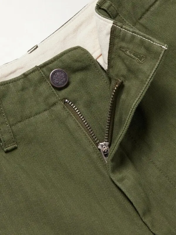 BEAMS Wide-leg Herringbone Cotton-twill Trousers - Green