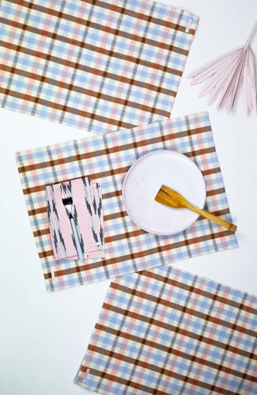 ARCHIVE NEW YORK Handwoven Classic Plaid Cotton Placemats - Brown