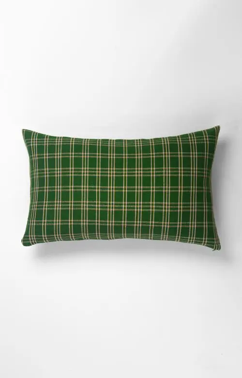 ARCHIVE NEW YORK Chiapas Plaid Handwoven Cotton Lumbar Throw Pillow - Forest Green Plaid