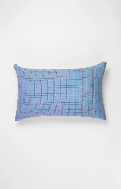 ARCHIVE NEW YORK Chiapas Plaid Handwoven Cotton Lumbar Throw Pillow - Light Blue Plaid