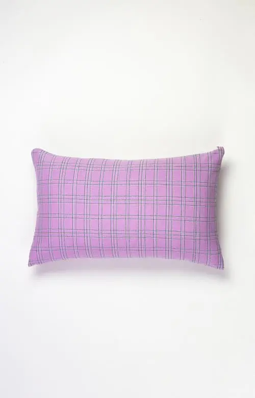 ARCHIVE NEW YORK Chiapas Plaid Handwoven Cotton Lumbar Throw Pillow - Lilac Plaid