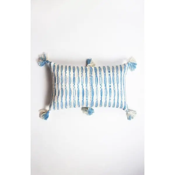 ARCHIVE NEW YORK Antigua Naturally Dyed Striped Handwoven Cotton Throw Pillow - Blue