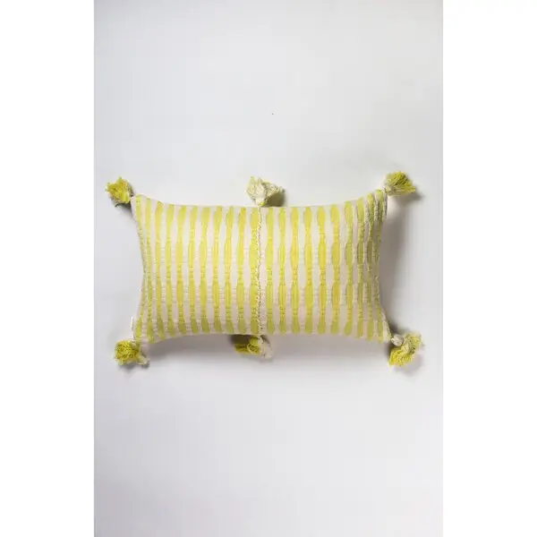 ARCHIVE NEW YORK Antigua Naturally Dyed Striped Handwoven Cotton Throw Pillow - Faded Yellow And Ivory Stripe