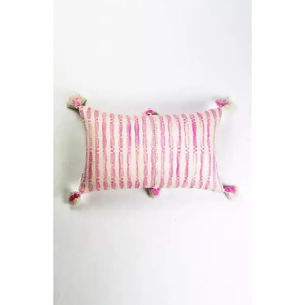 ARCHIVE NEW YORK Antigua Naturally Dyed Striped Handwoven Cotton Throw Pillow - Pink And Ivory Stripe