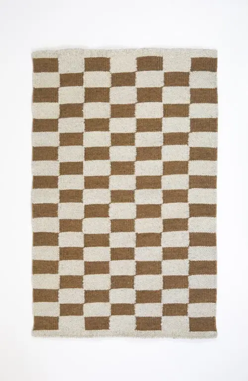ARCHIVE NEW YORK Zapotec Checkered Handwoven Flatweave Wool Rug - Brown And Ivory