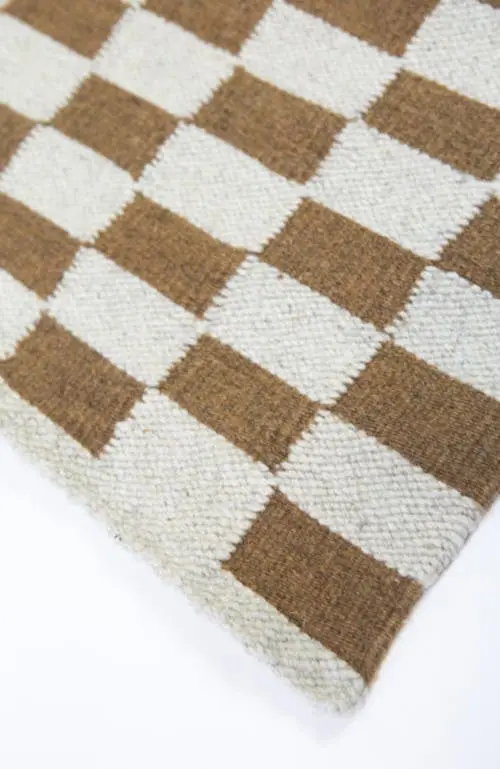 ARCHIVE NEW YORK Zapotec Checkered Handwoven Flatweave Wool Rug - Brown And Ivory