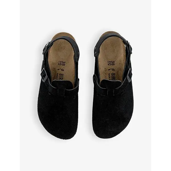 BIRKENSTOCK Logo-embossed Suede Slingback Clogs - Black Suede