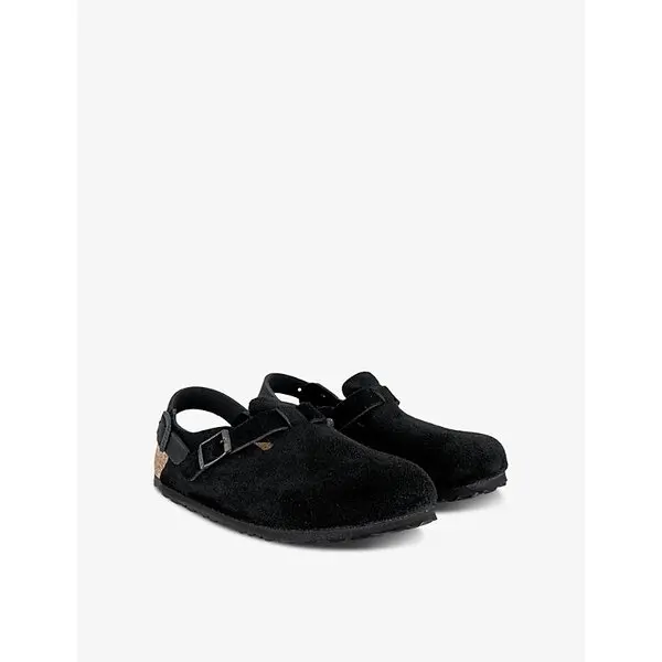 BIRKENSTOCK Logo-embossed Suede Slingback Clogs - Black Suede