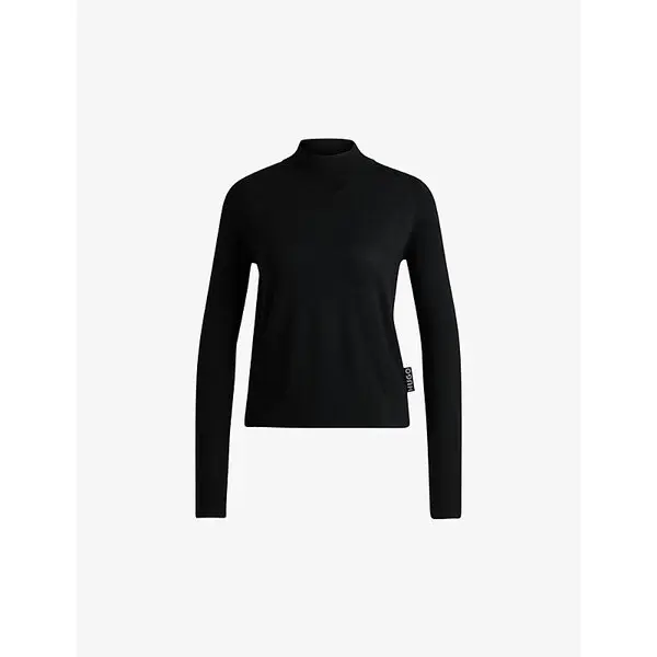 Hugo High-neck Wool Jumper With Logo Tab