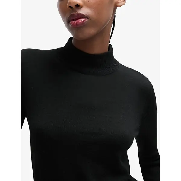 Hugo High-neck Wool Jumper With Logo Tab