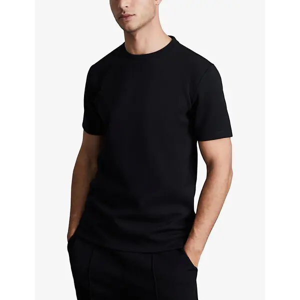 REISS Crewneck Short-sleeve Stretch-jersey T-shirt - Navy Blue