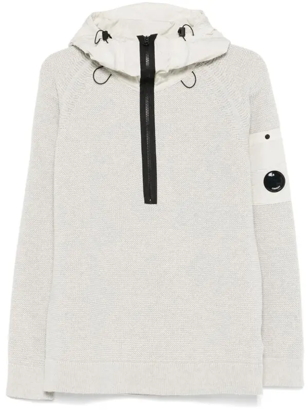 C.P. COMPANY Lens-detail Knitted Hoodie - Neutrals