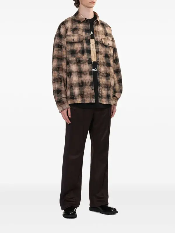 Palm Angels Logo-print Checked Shirt - Brown