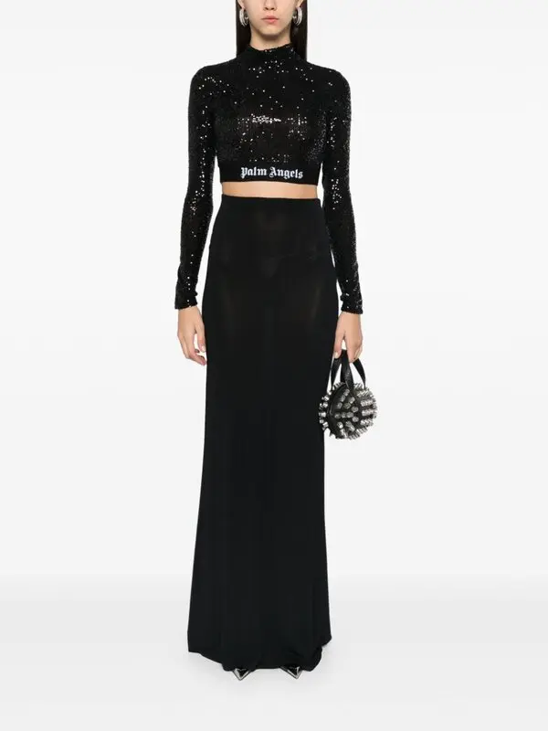 Palm Angels Logo-waistband Sequined Top - Black