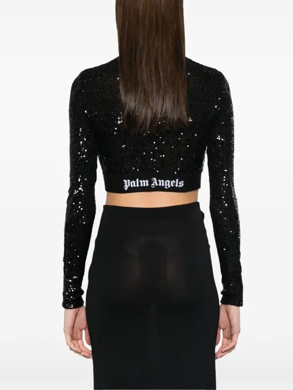 Palm Angels Logo-waistband Sequined Top - Black