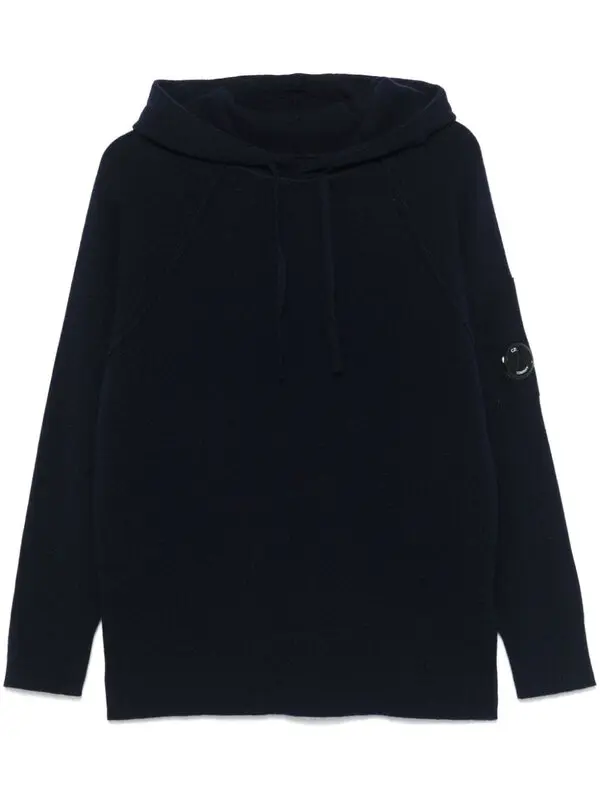 C.P. COMPANY Lens Detail Wool Blend Hoodie - Blue