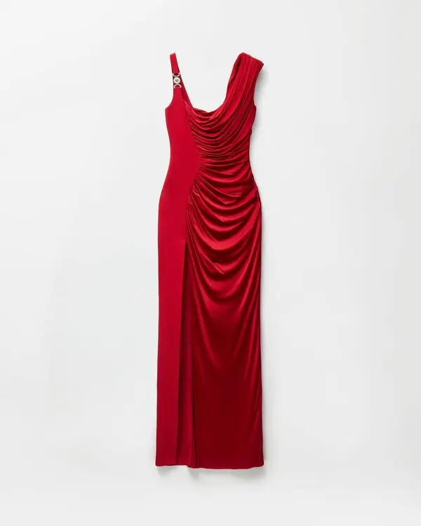 Versace Viscose Liquid Jersey Draped Gown - Red