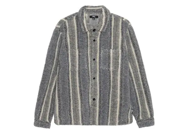 StÜssy Stripe Sherpa Shirt - Charcoal