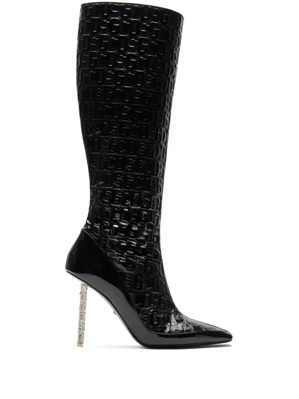 Gcds 100mm Monogram-pattern Leather Knee-high Boots